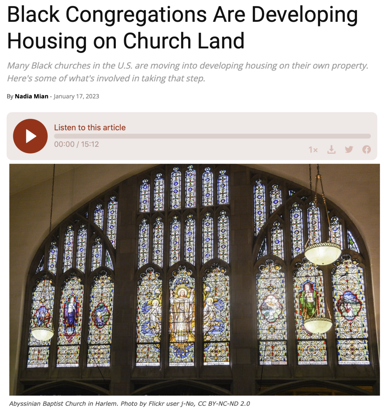 Nadia Mian publishes article in Shelterforce on the Black Church and ...